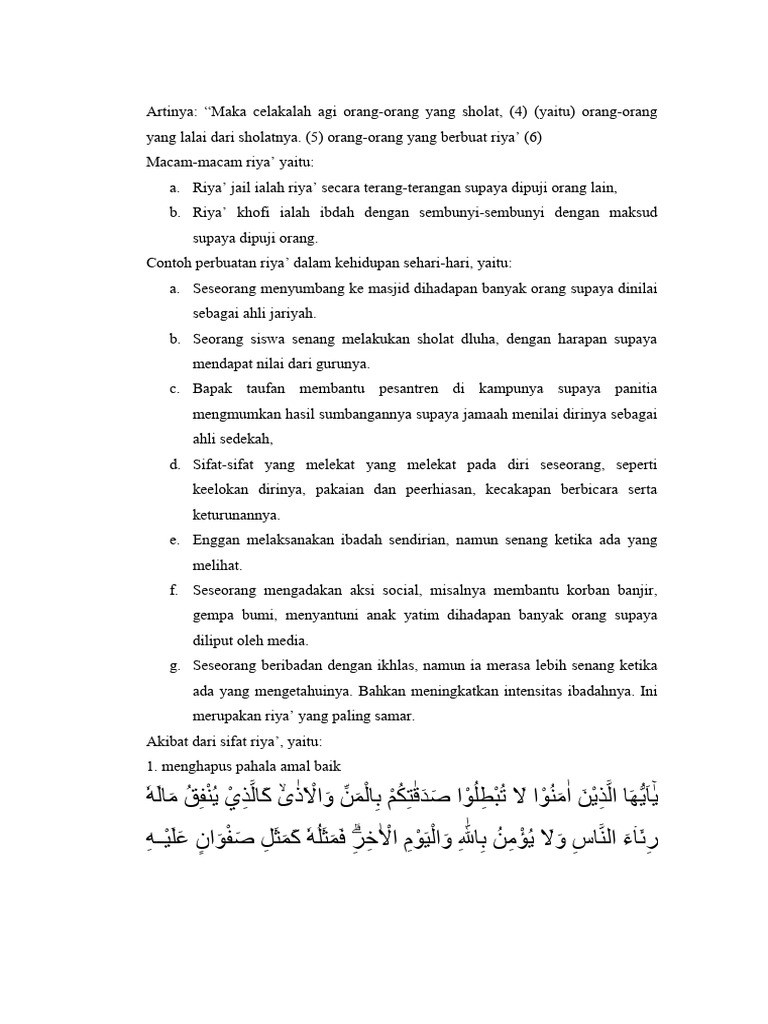 Menghindari Riya dan Nifaq dalam Ibadah | PDF