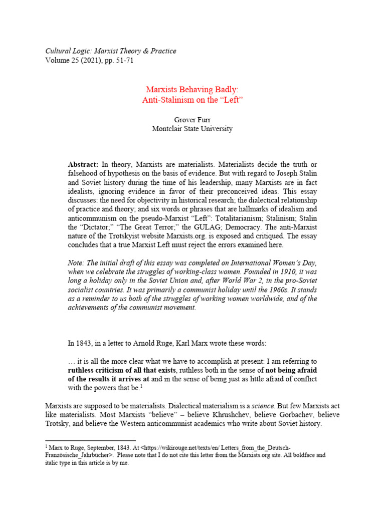 Marxists Behaving Badly: Anti-Stalinism in The Left | PDF | Joseph ...