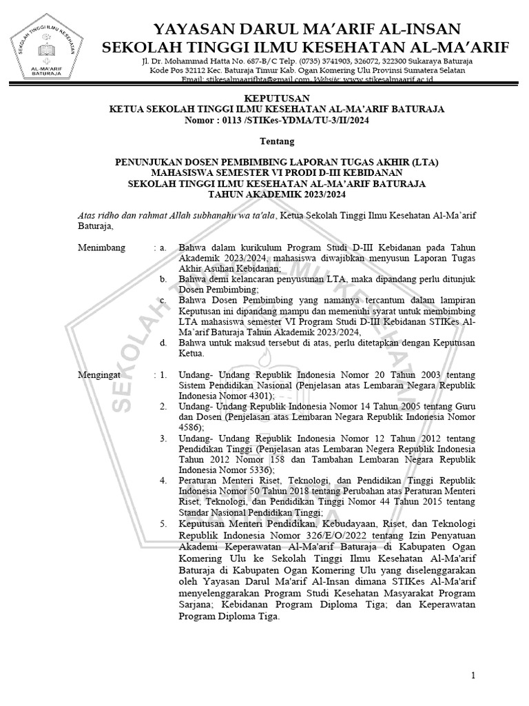 1.1. SK Pembimbing Lta 2024 BKD | PDF