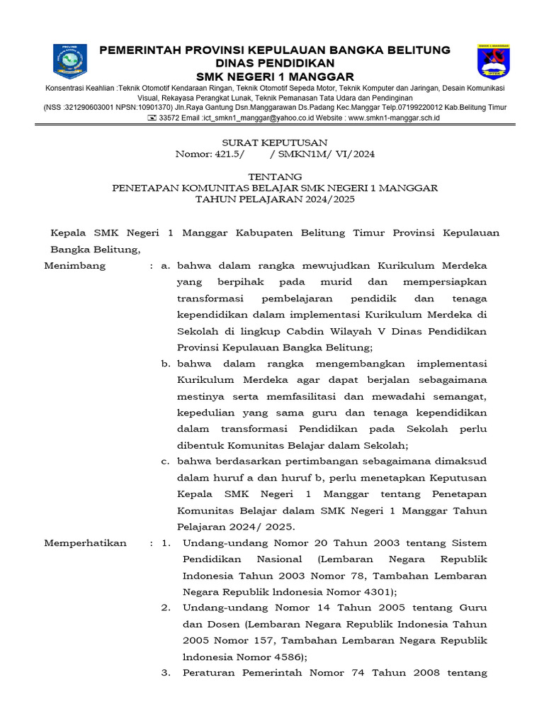 SK Komunitas Belajar SMK | PDF