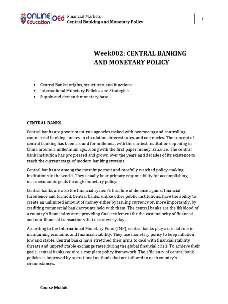 Central Banking and Monetary Policy Overview | PDF | Monetary Policy ...