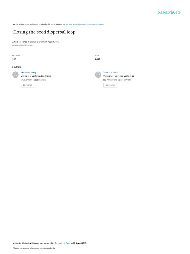 Closing The Seed Dispersal Loop | PDF | Seed | Biological Dispersal