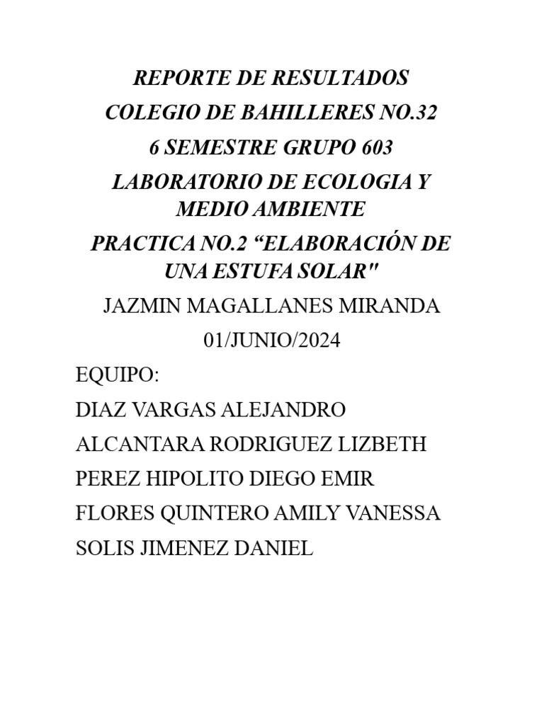 Reporte de Resultados Pract 2 | PDF | Estufa