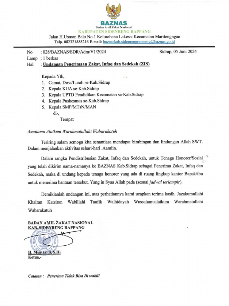Surat Undangan Penerimaan Bantuan Honorer 2024 | PDF