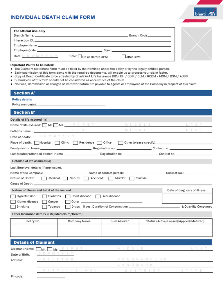 Claimant's Statement Form For Individual Claims | PDF | Insurance ...