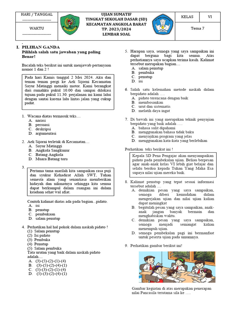 Soal Ujian UAS Tema 7 2023-2024 | PDF