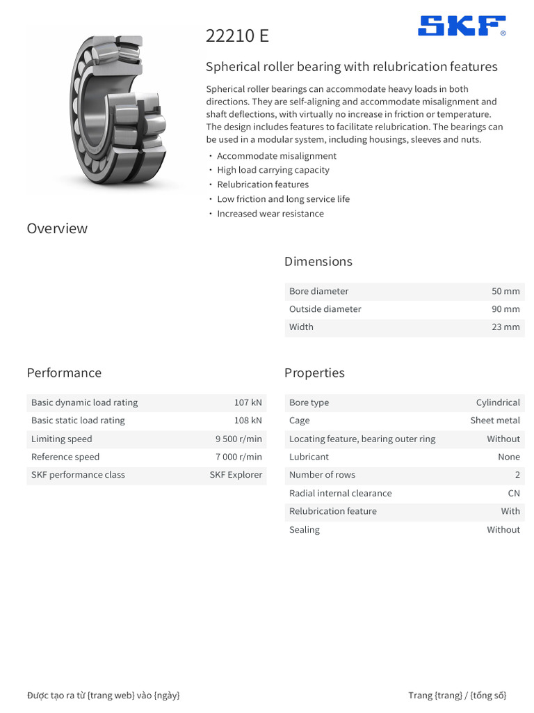 SKF 22210 E Specification | PDF
