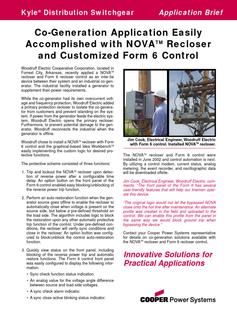 Co-Generation Application Easily Accomplished With NOVA Recloser and Customized Form 6 Control ...
