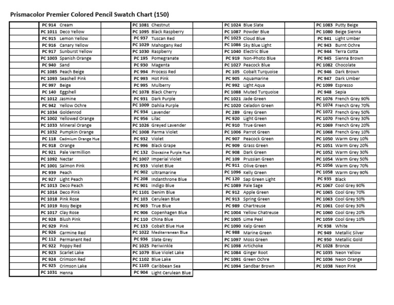 Prismacolor Premier Colored Pencil Swatch Chart | PDF | Blue | Green