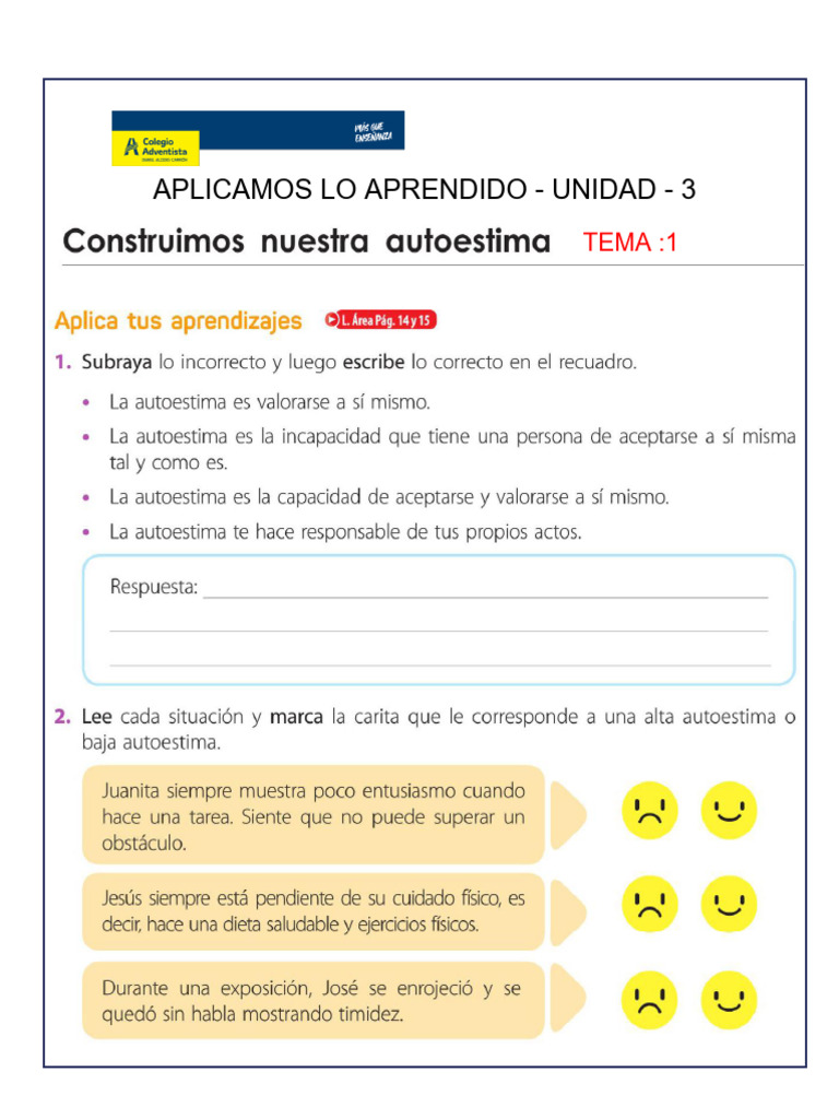 Construimos Nuestra Autoestima - Actividades | PDF