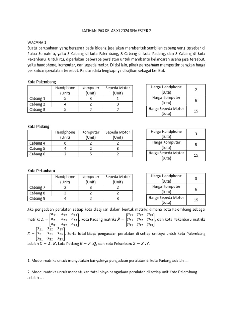 Latihan Asat Kelas Xi 2024 Semester 2 | PDF | Metode & Bahan Ajar | Komputer