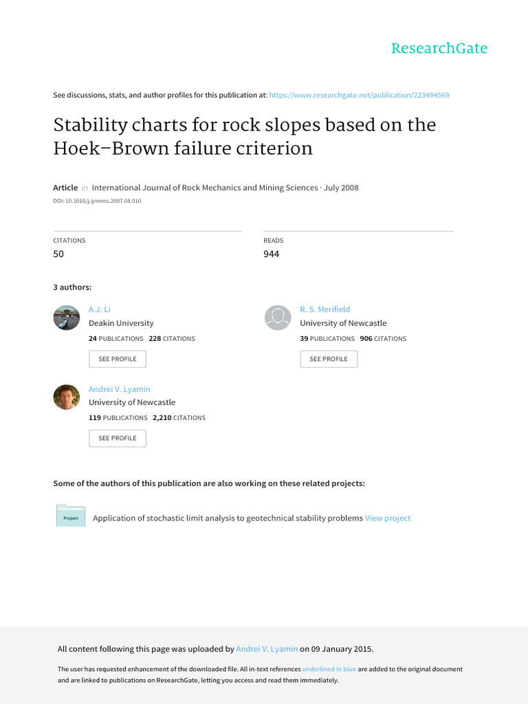Stability Charts For Rock Slopes by Merifield and Lyamin | PDF ...