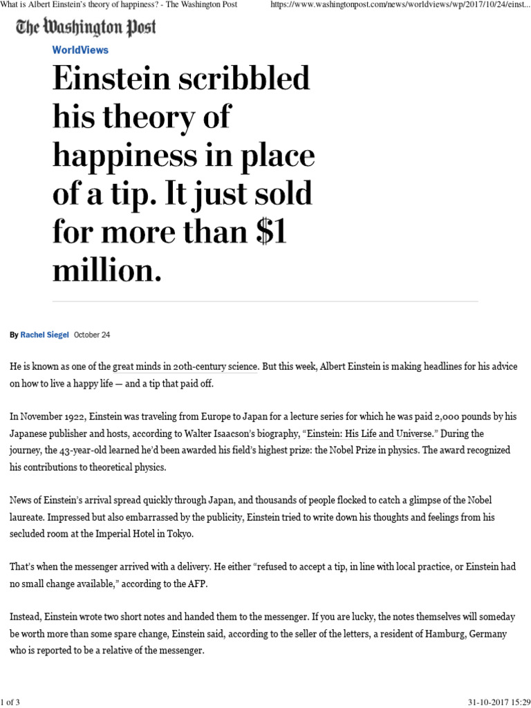 Einstein's Theory of Happiness | Download Free PDF | Albert Einstein ...