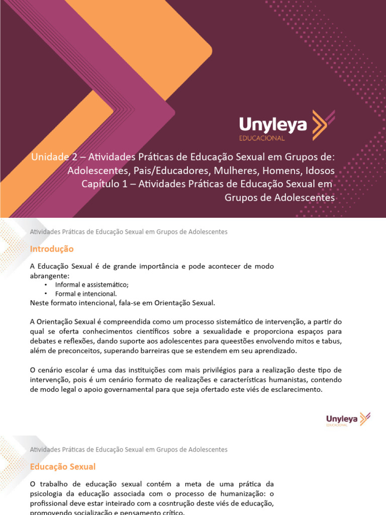 Unidade 2 Capítulo 1 - Atividades de Educação - Adolescentes (Aula 1 ...
