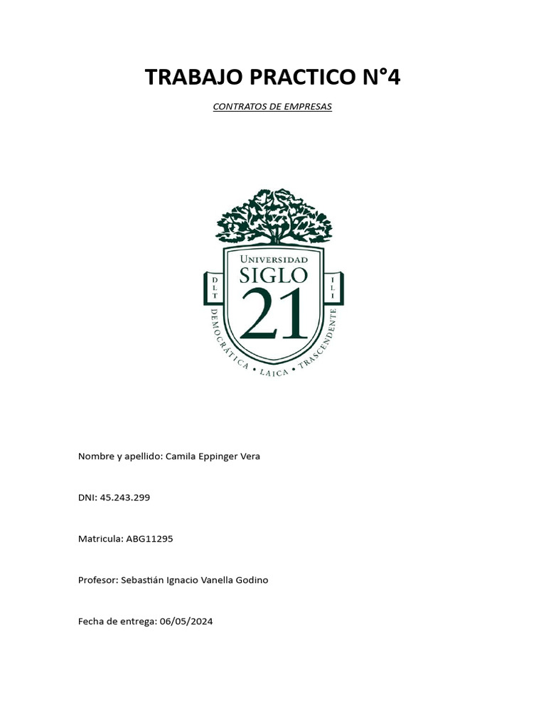 Trabajo Practico n4 Contratos | PDF | Business | Despacho de abogados