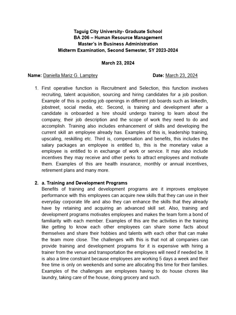 Human Resource Management Exam Insights | PDF | Human Resources | Recruitment