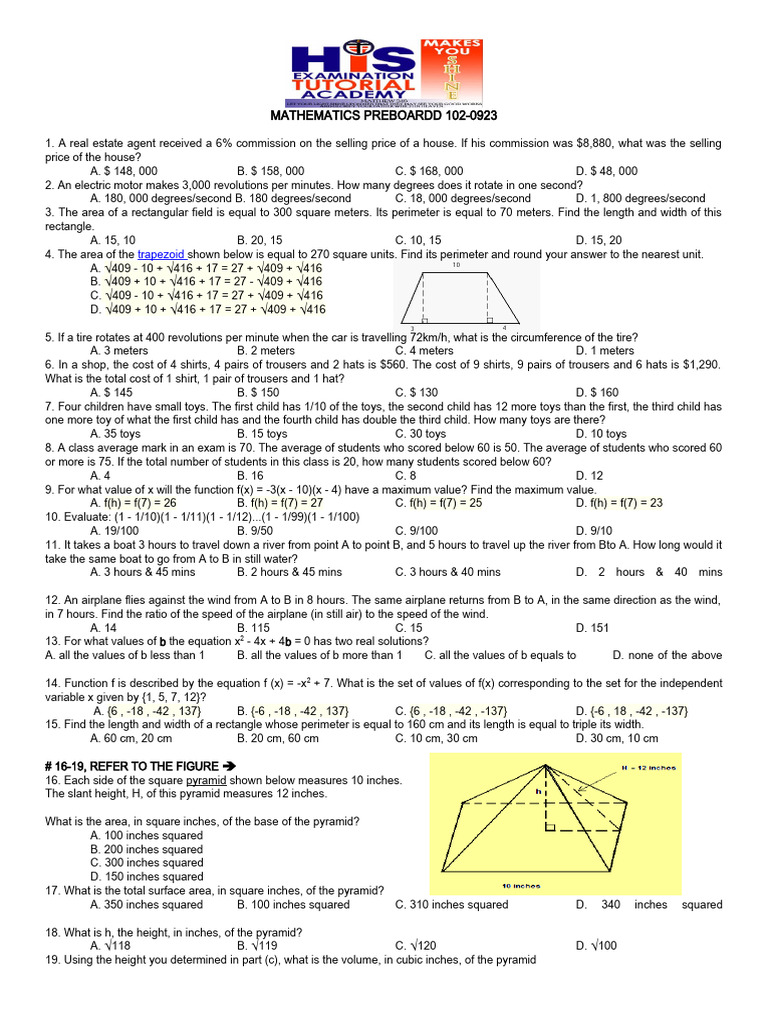 Mathematics Preboardd 102 | PDF | Area | Triangle