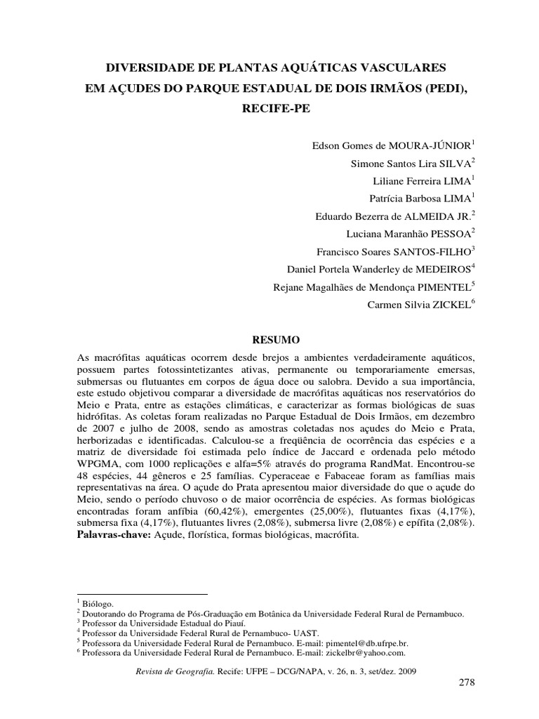 Diversidade de Macrófitas em Açudes PE | PDF | Geociências | Botânica