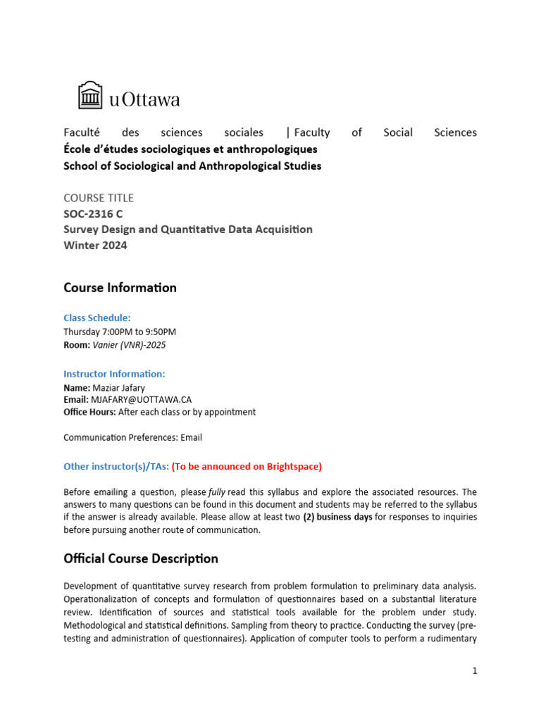 Course Outline Winter24 SOC2316C | PDF | Quantitative Research | Statistics