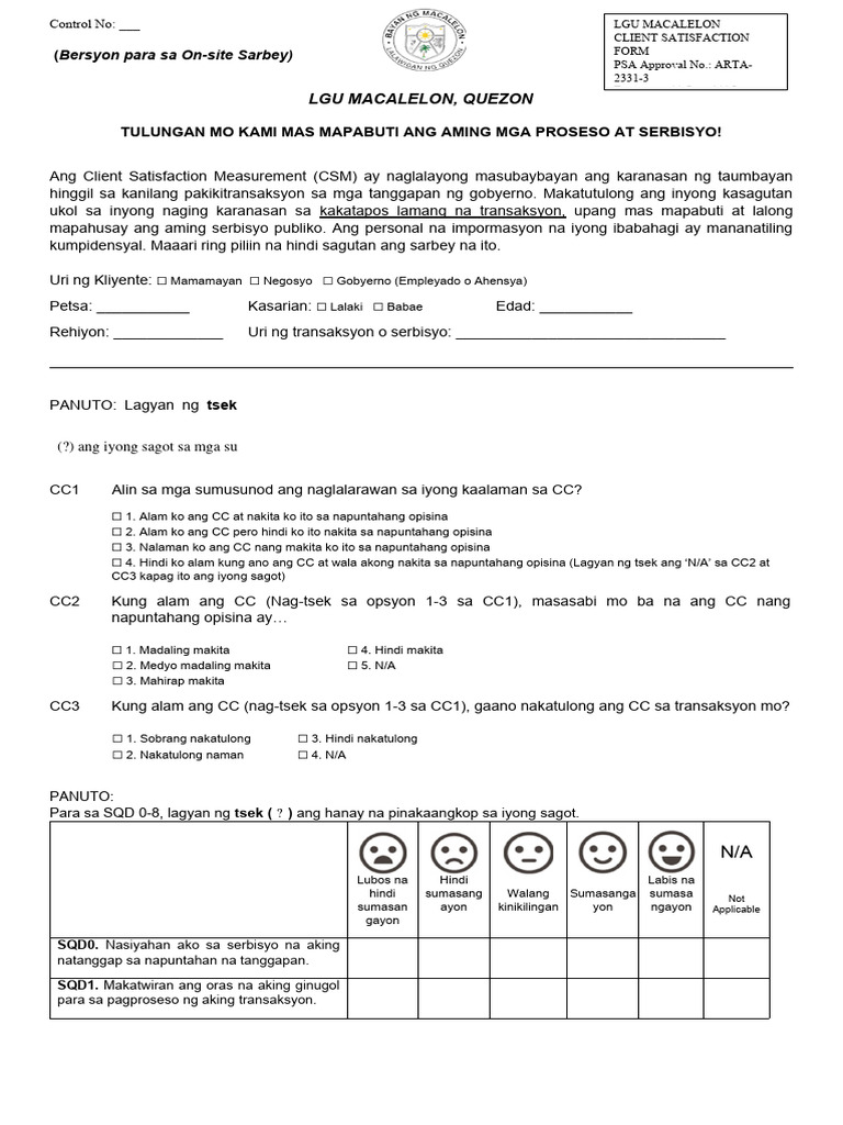 Annex A Ii Csm Questionnaire V2 Tagalog 2023 Updated Pdf