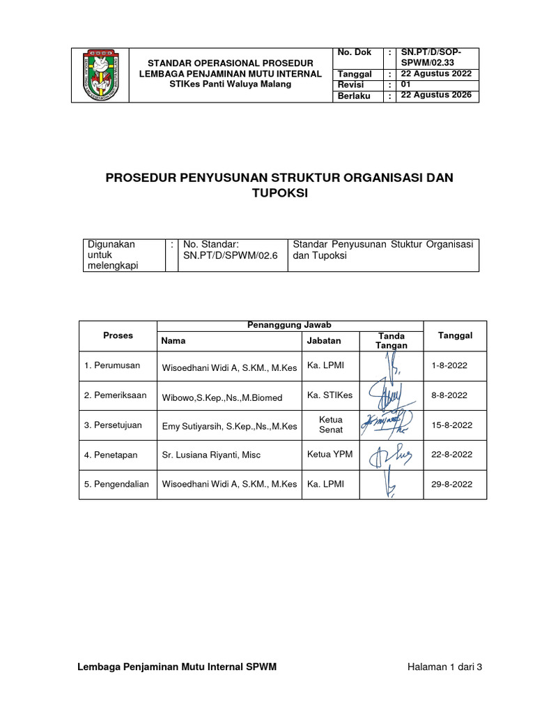 Prosedur Penyusunan Struktur Organisasi Dan Tupoksi | PDF