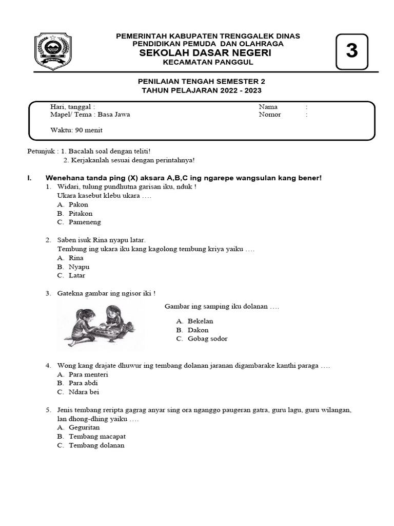 Soal PTS 2 Bahasa Jawa Kelas 3 | PDF