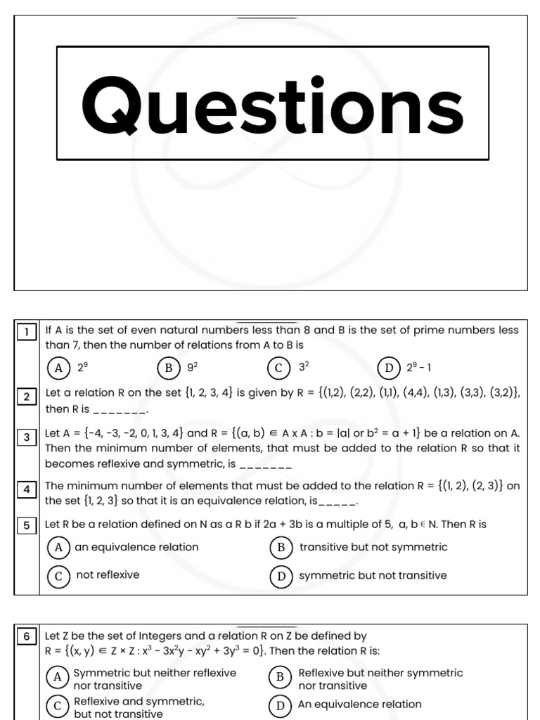 Relation and Function 12th - Questions Sheet | PDF | Function ...
