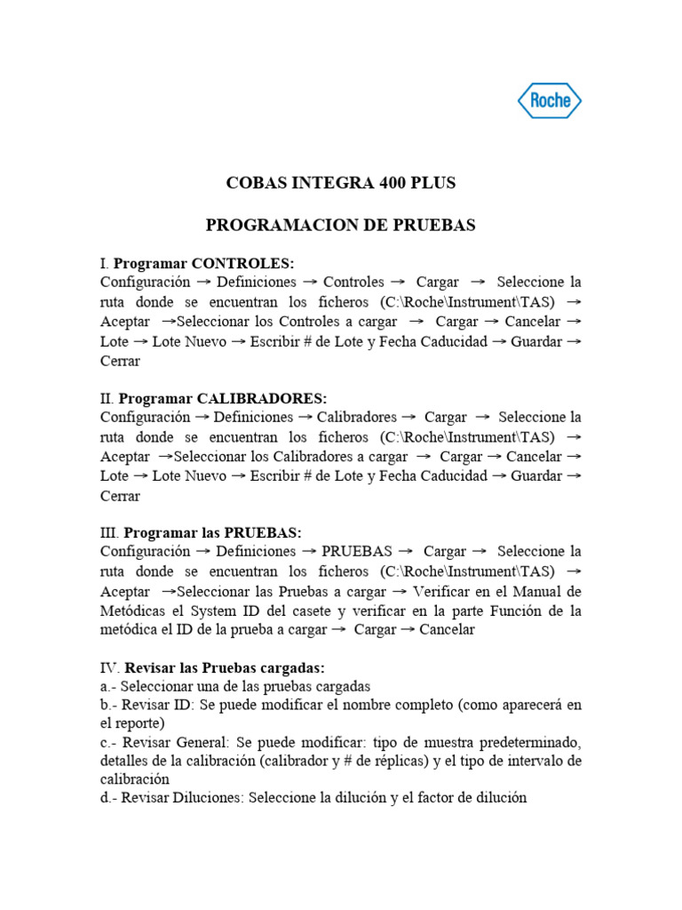 5 Programación Pruebas Cobas Integra 400 Plus | PDF | Calibración ...
