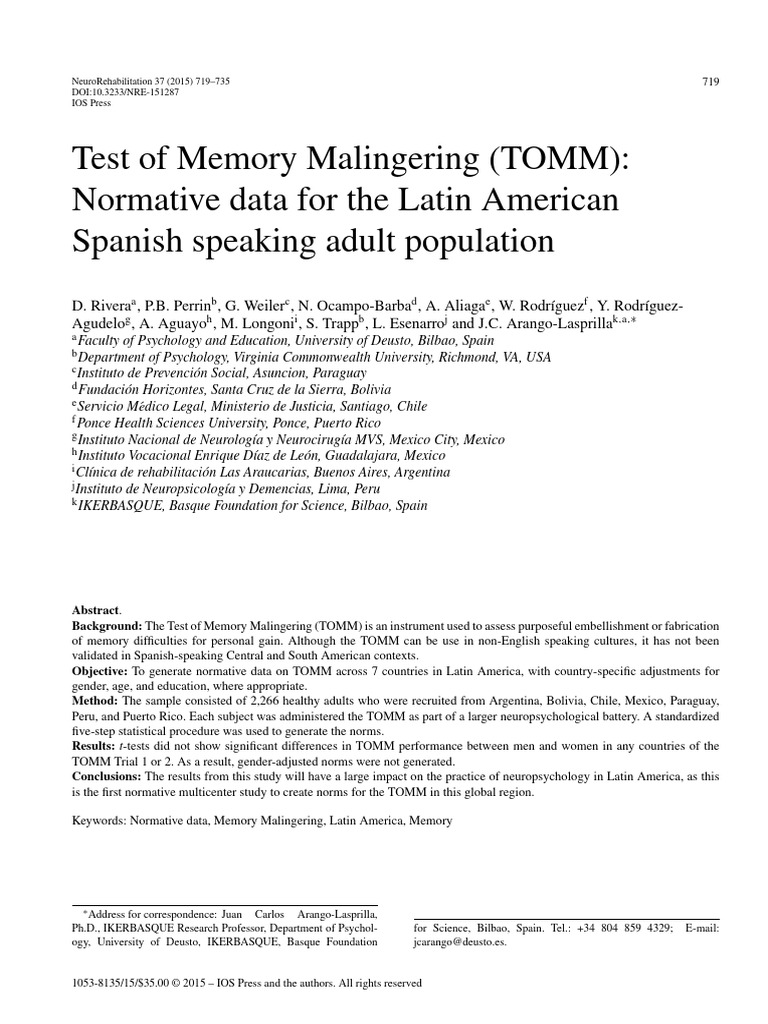 TOMM Adult Normative Data | PDF | Errors And Residuals | Regression ...