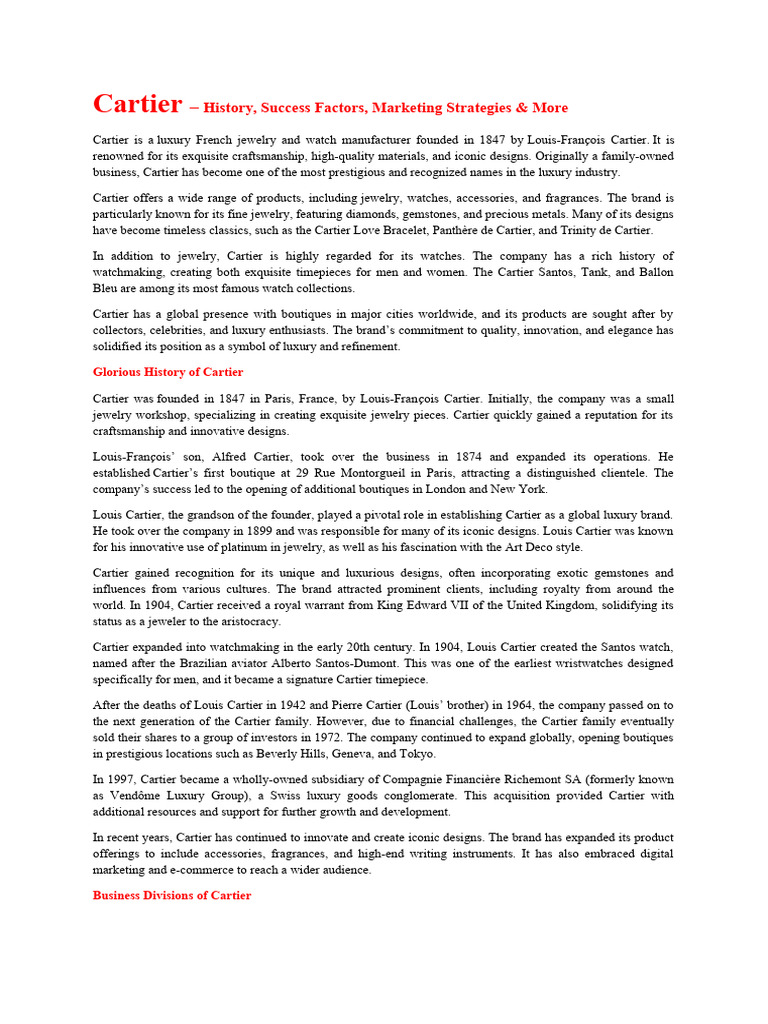 Cartier - History, Success Factors, Marketing Strategies & More | PDF ...