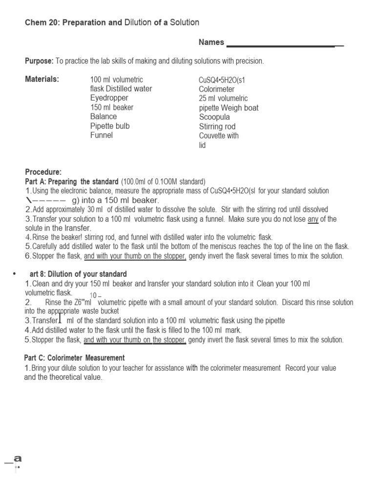Solution Preparation and Dilution Lab | PDF
