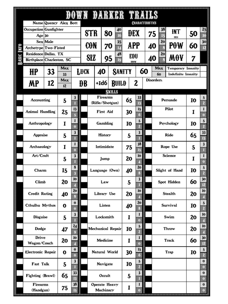 DDT Character Sheet - Quincy Bott | PDF | Shotgun | Flight
