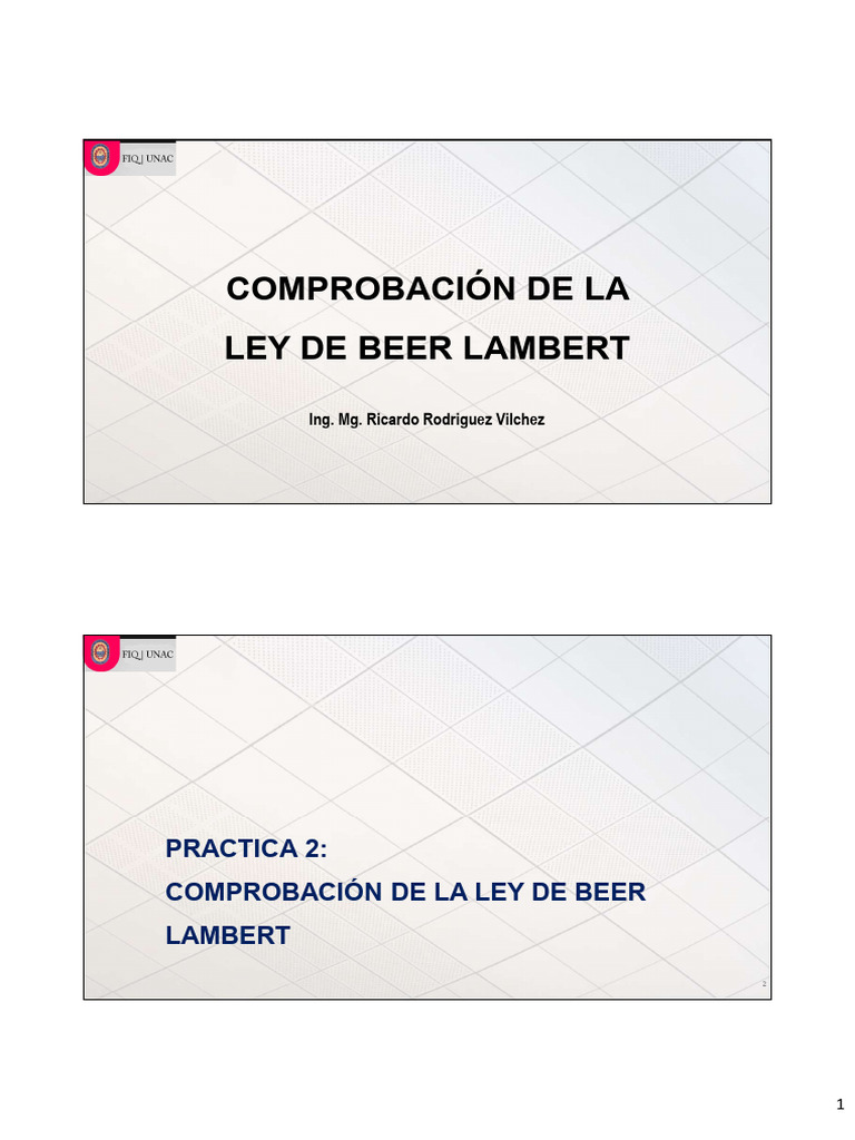 Sesión 02 Ley de Beer Lambert | PDF | Concentración | Química analítica