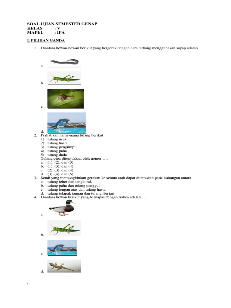Soal Ujian Ipa KLS V Semester Genap | PDF