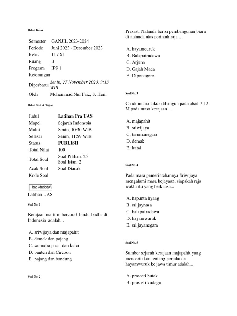 Latihan Pra UAS | PDF