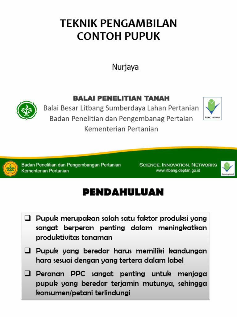 Teknik Pengambilan Contoh Pupuk - Nurjaya 2021 Edited | PDF