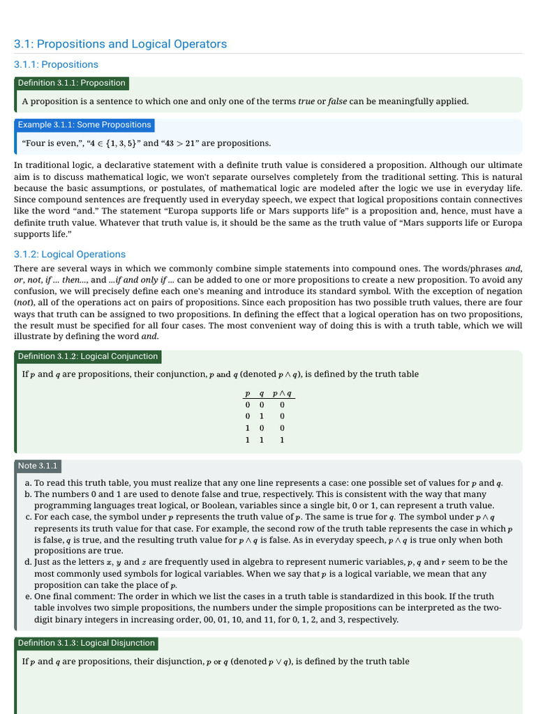 3.1: Propositions and Logical Operators | PDF | If And Only If | Proposition