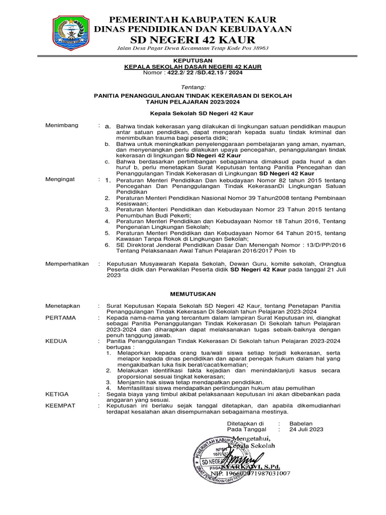 SK Panitia Sekolah Aman | PDF