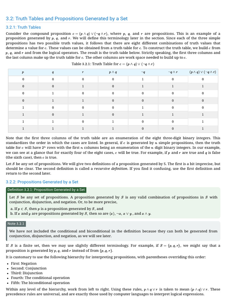3.2: Truth Tables and Propositions Generated by A Set | PDF | Theoretical Computer Science ...