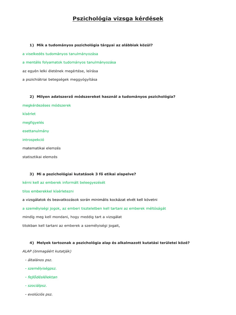 Pszichológia-vizsga-kérdések | PDF
