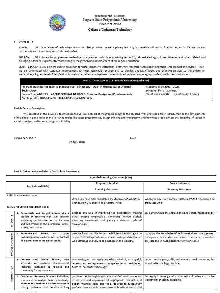 Bsit Adt 211 Syllabus | PDF | Computer Aided Design | Design Bsit Adt 211 Syllabus | PDF | Computer Aided Design | Design