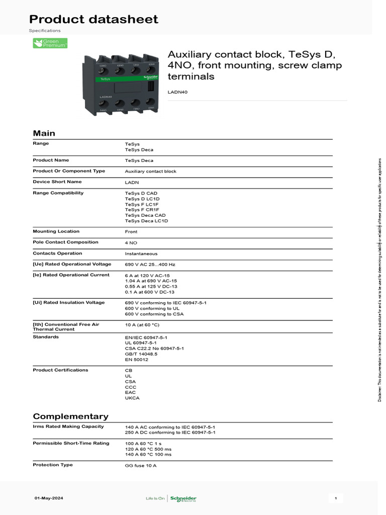 Schneider Electric - TeSys-Deca-contactors - LADN40 | PDF ...