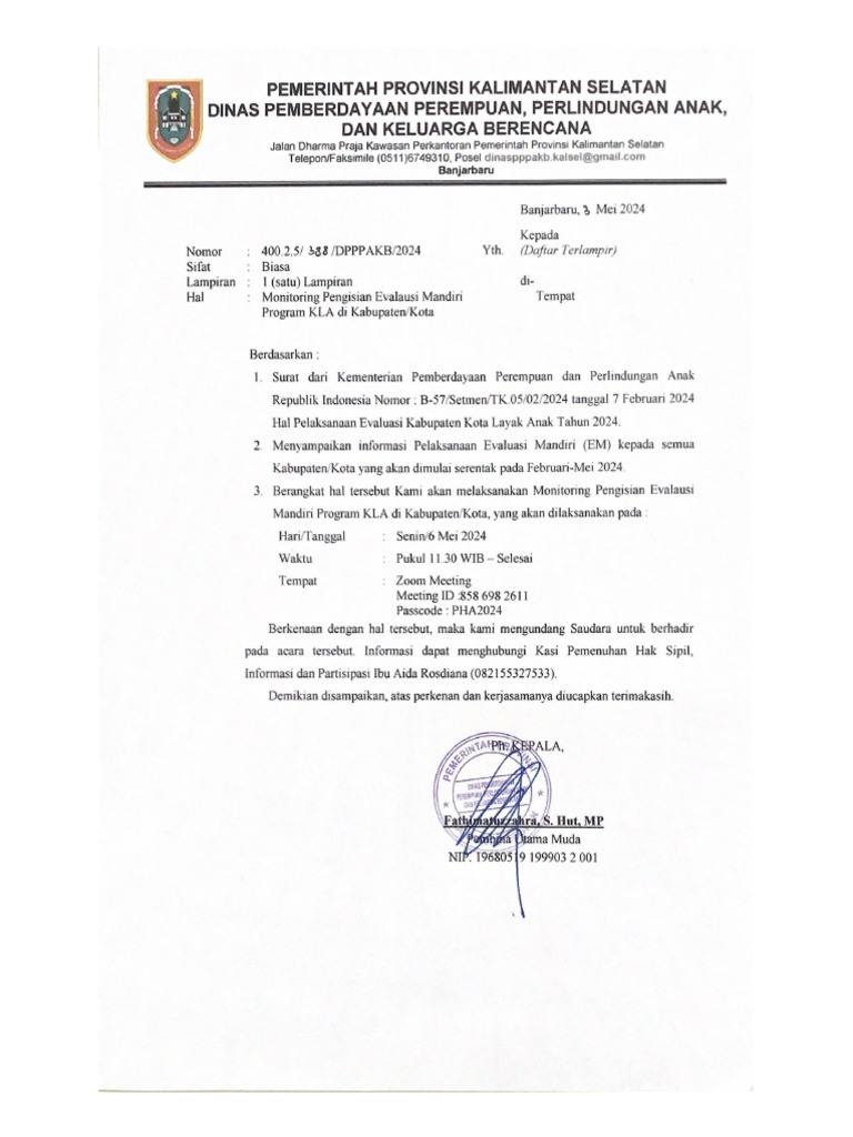 Undangan Monitoring KLA | PDF