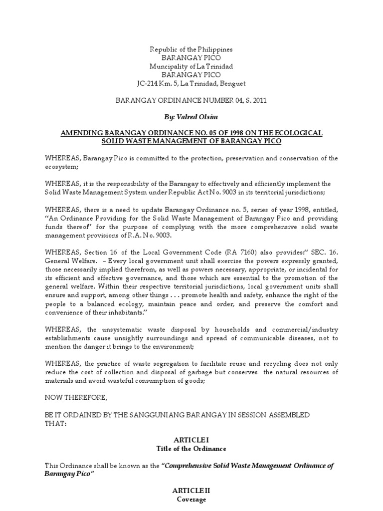 Solid Waste Management Ordinance | PDF | Municipal Solid Waste | Waste Management