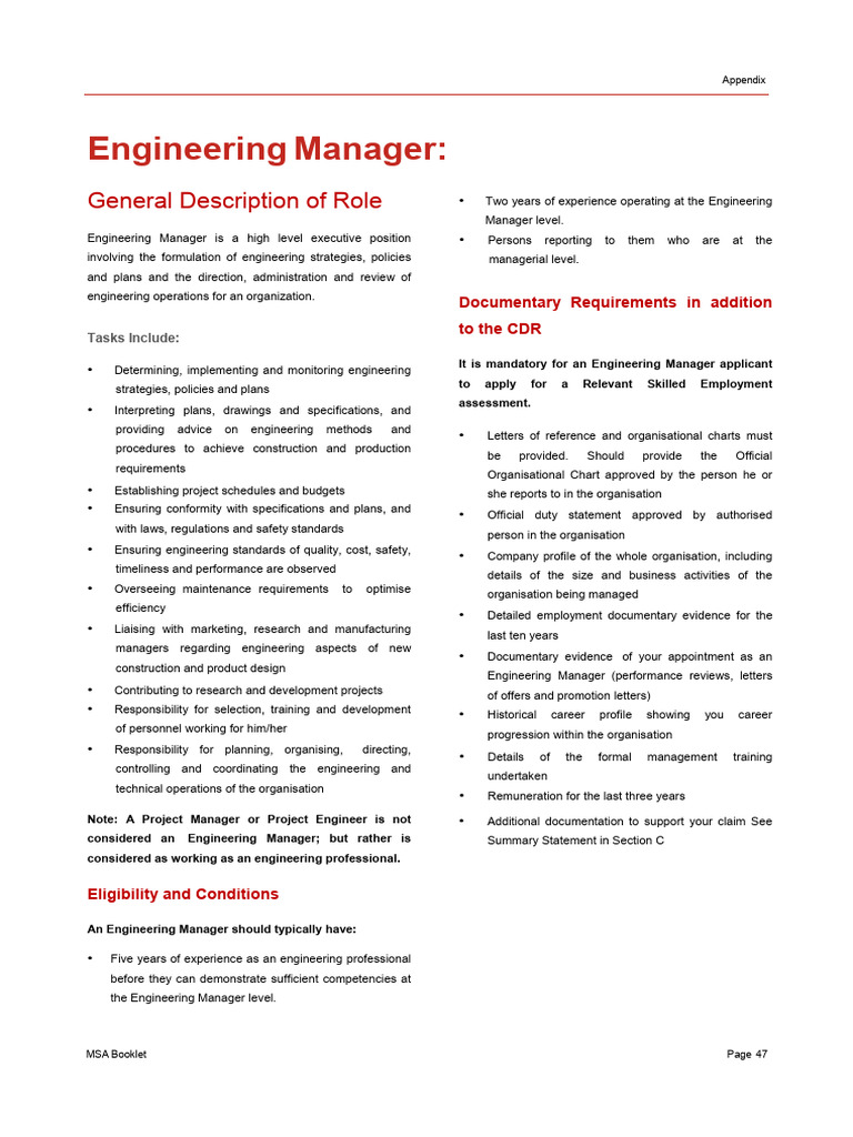 Engineering Manager Role Overview | PDF | Engineering | Supply Chain