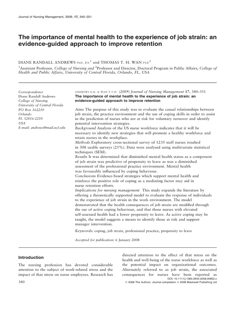 Importance of Mental Health To Nurses | PDF | Structural Equation Modeling | Nursing