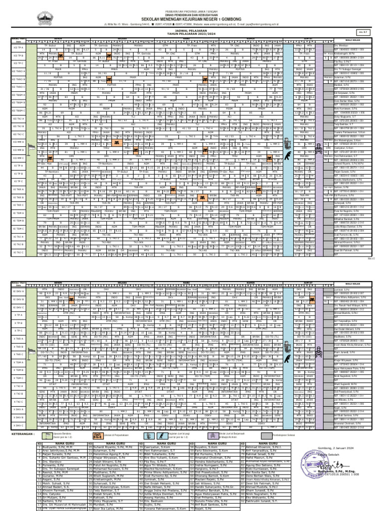 Jadwal Pelajaran 2023-2024 Rev07 | PDF
