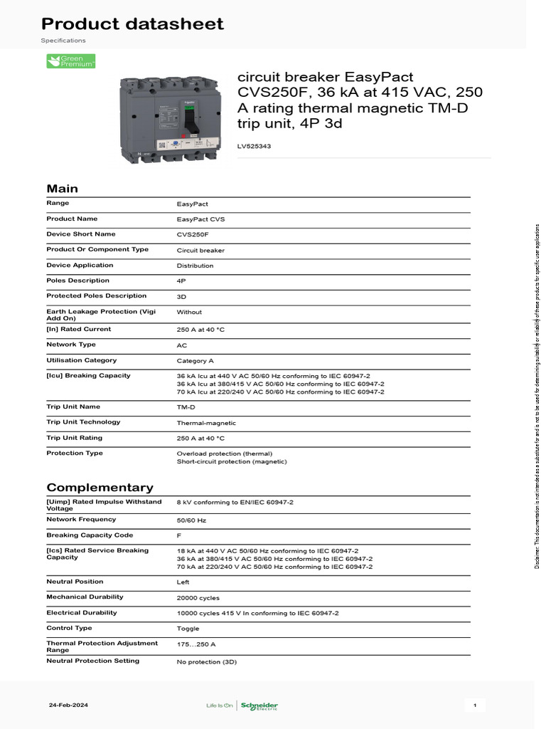 Schneider Electric - EasyPact-CVS - LV525343 | PDF | Alternating ...