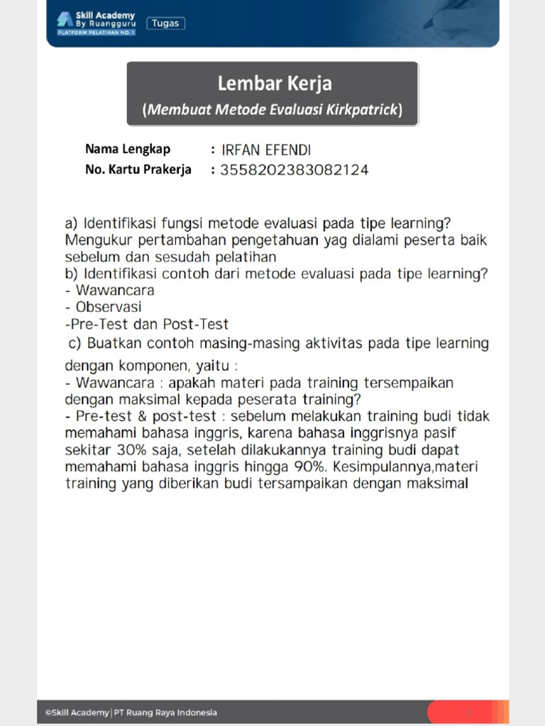 TPM 3 Membuat Metode Evaluasi Kirkpatrick (Irfan Efendi) | PDF