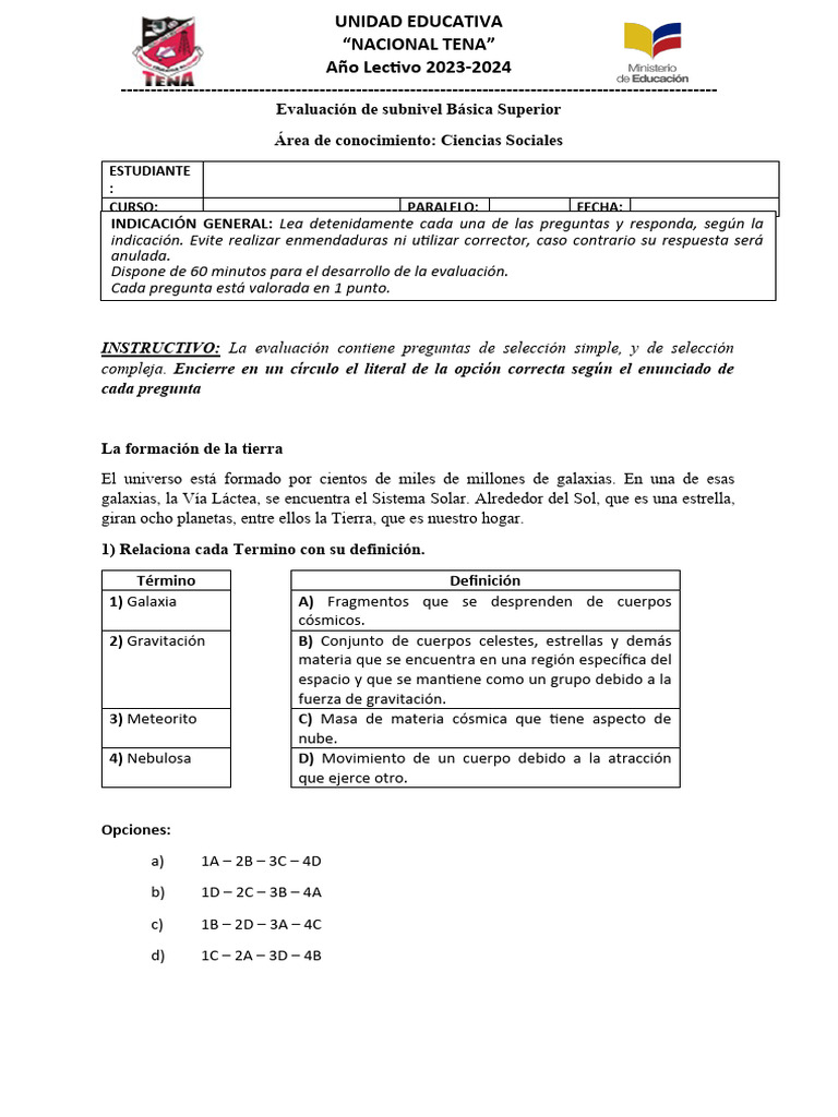 Evaluación de Subnivel Básica | PDF | Clima | Ciencias de la Tierra